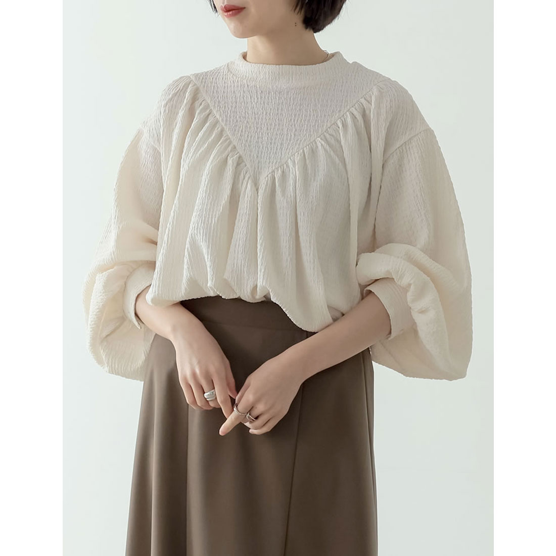 ジャガードボリュームギャザーブラウス(504571120) | リエディ(Re:EDIT) - MAGASEEK