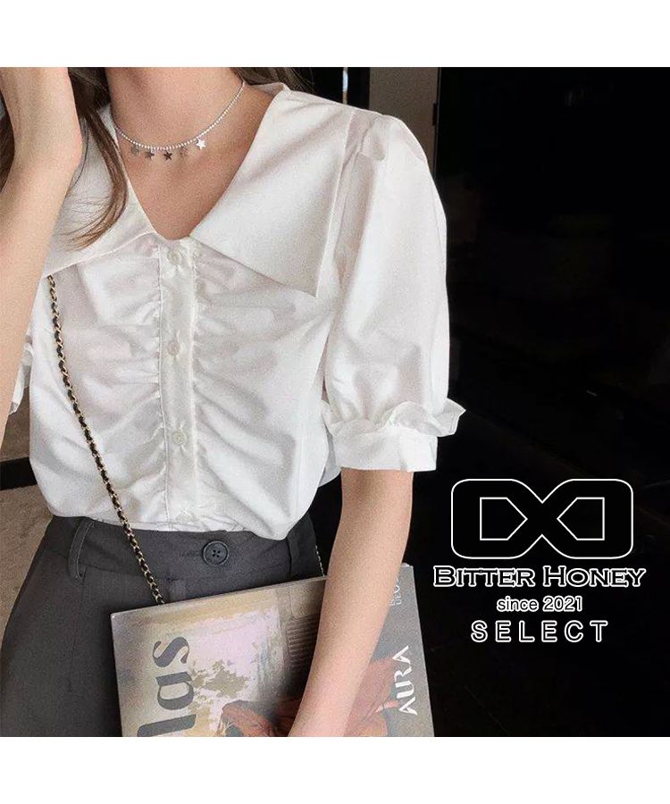 【セール】ブラウス シャツ ビッグカラー クロップド丈 BHCH001－6(504670314) | シュベック(SVEC) - MAGASEEK