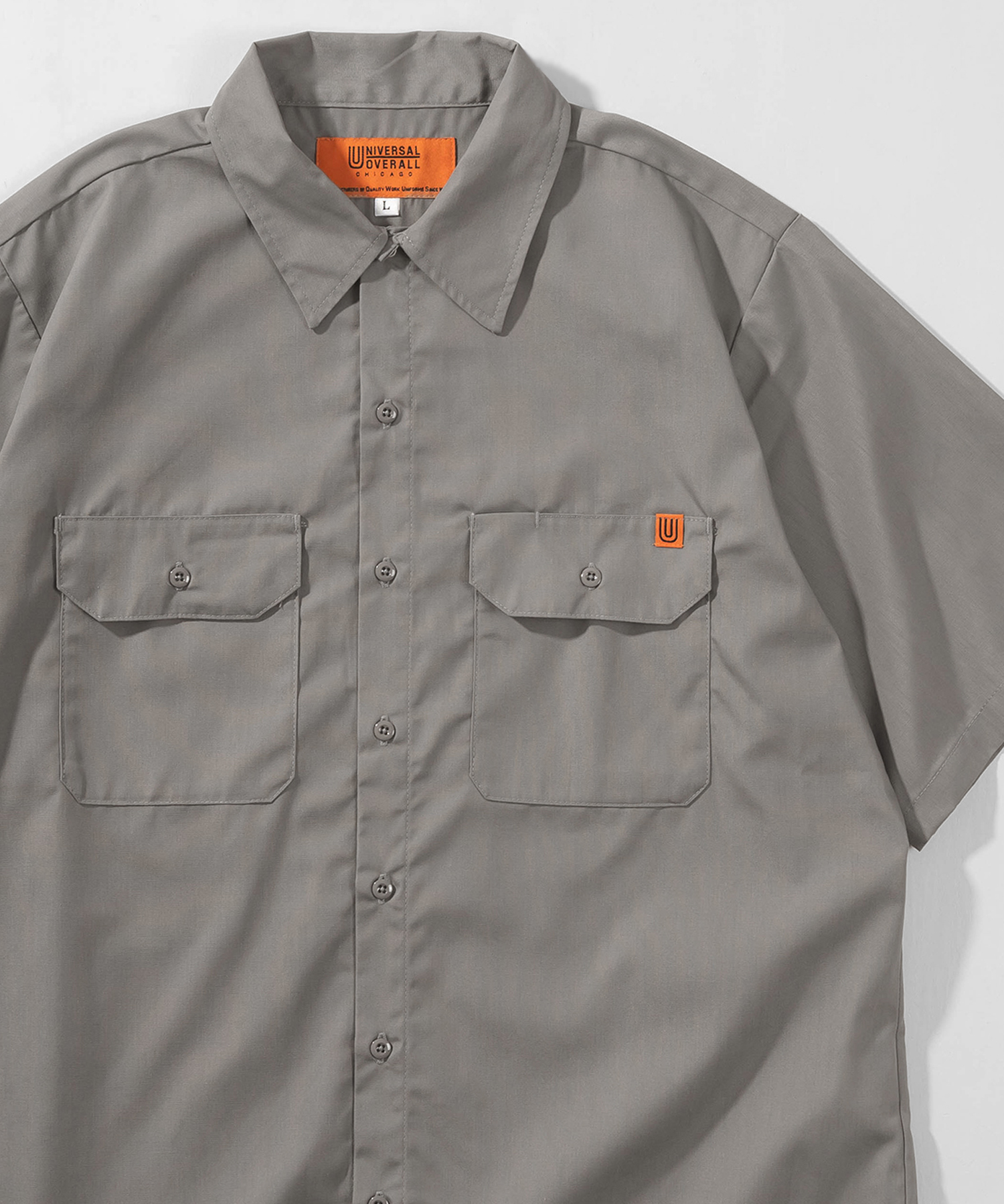 【セール】【UNIVERSAL OVERALL/ユニバーサルオーバーオール】ビッグシルエット ワンポイント ツイルワークシャツ/半袖シャツ ...