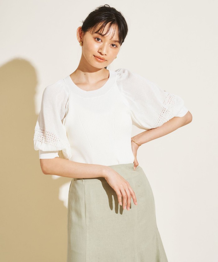 【セール】【洗える】シアーコンビリブ ニット(504768727) | フェルゥ(Feroux) - MAGASEEK