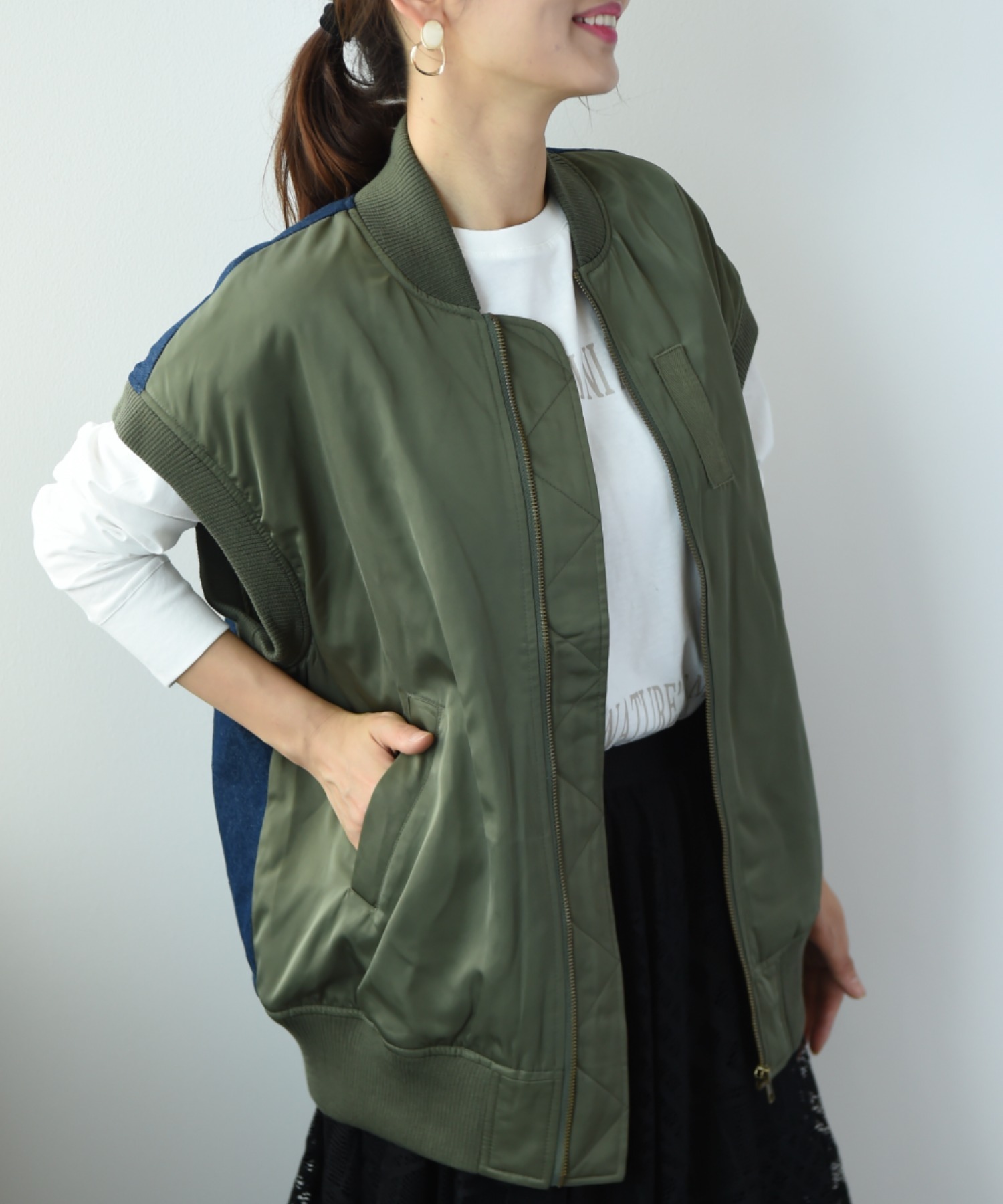 【セール】【WEB限定】デニム配色MA－1ベスト(504926064) | インタープラネット(INTERPLANET) - MAGASEEK