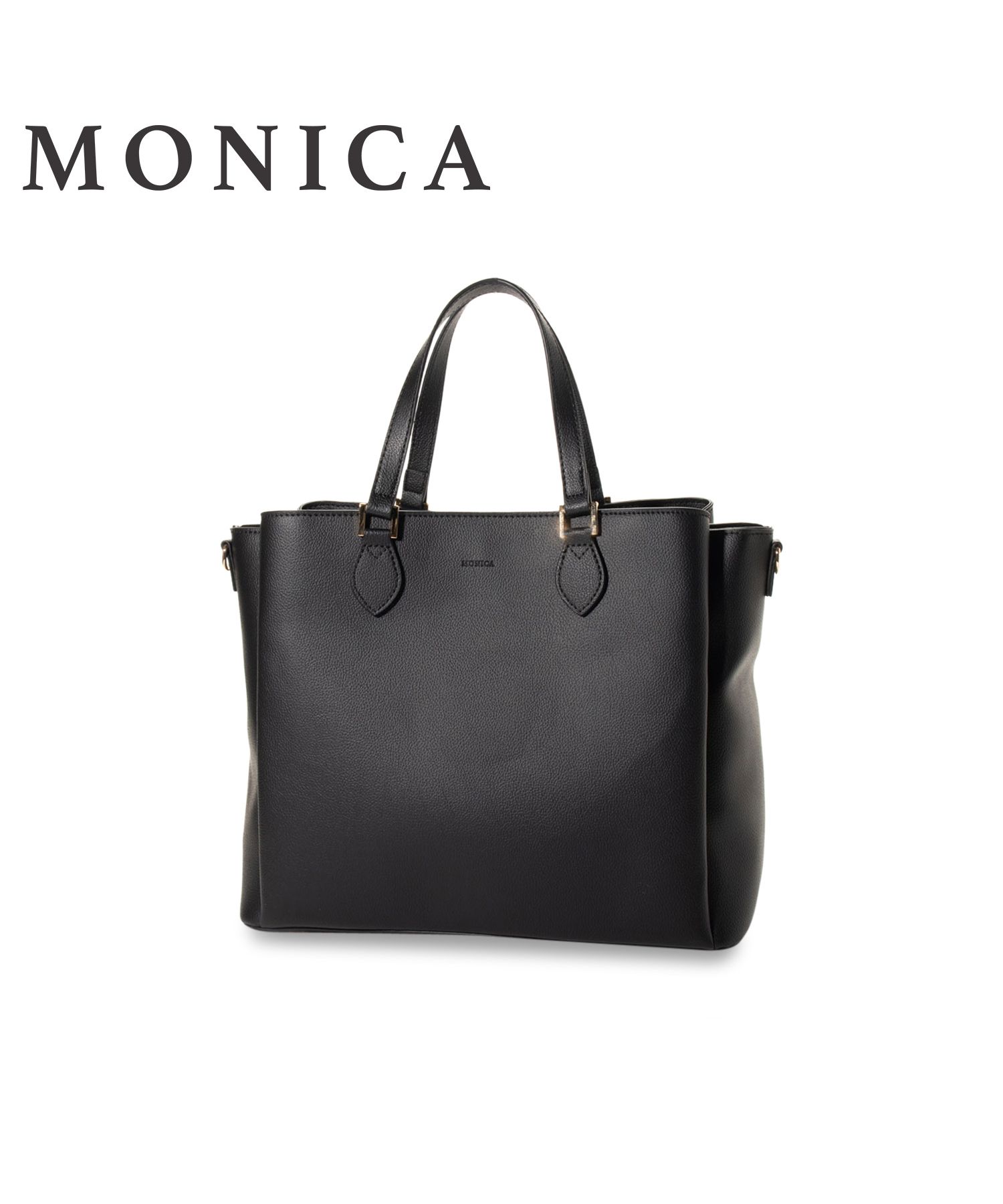 モニカ MONICA トートバッグ レディース ファスナー付き 大きめ 斜め掛け 2WAY フェイクレザー TOTE BAG ブラック 黒 ...