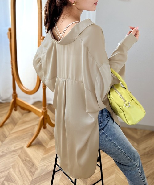 てろん、女っぽ彼シャツ。ダブルボタンサイドスリットブラウス(505184685) | クラシカルエルフ(Classical Elf) - MAGASEEK