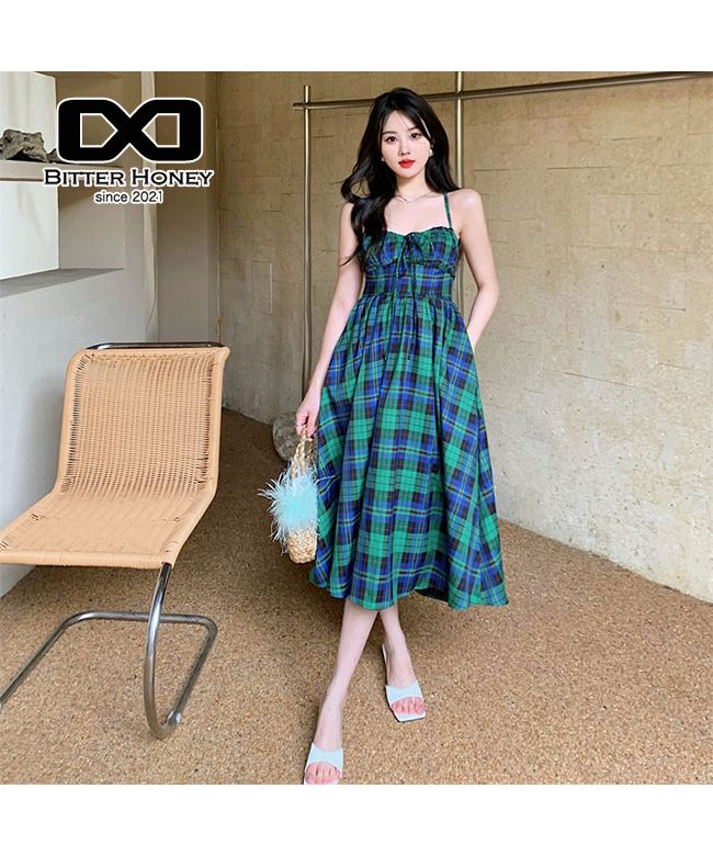 【セール】チェックマキシワンピ グリーン 夏服 BSOO003－2(505336665) | シュベック(SVEC) - MAGASEEK