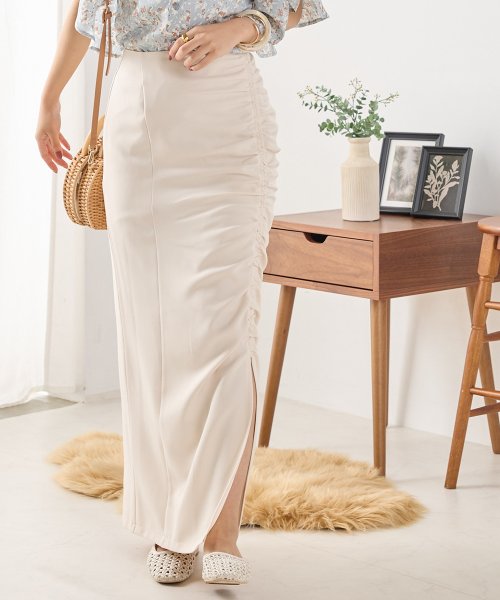 【OMNES】T／PUカットジョーゼットシャーリングハイウエストスリットスカート(505351609) | オムネス(OMNES) - MAGASEEK