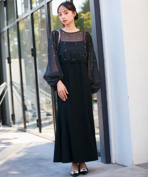 【VIS DRESS】チュールパールブラウス＆ジャガードワンピースセット(505598268) | ビス(VIS) - MAGASEEK