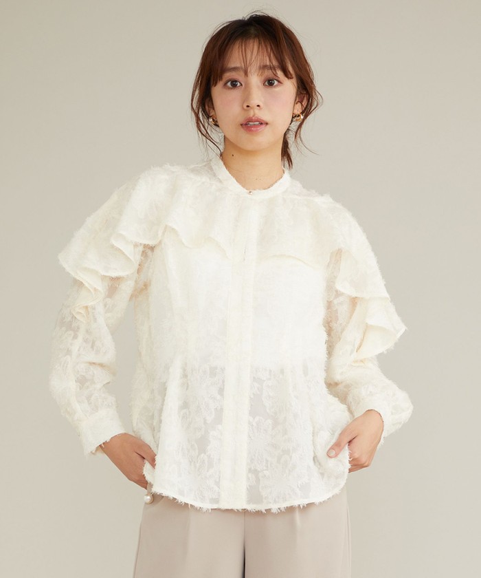 【セール】【洗える】ジャカードフリルブラウス(505706424) | フェルゥ(Feroux) - MAGASEEK