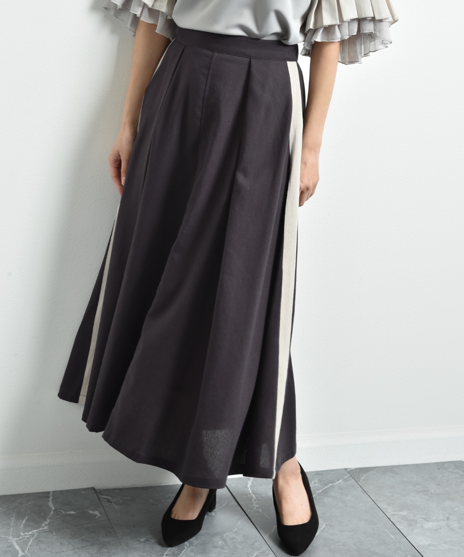 【セール】綿麻バイカラーテープスカート(506005456) | インタープラネット(INTERPLANET) - MAGASEEK