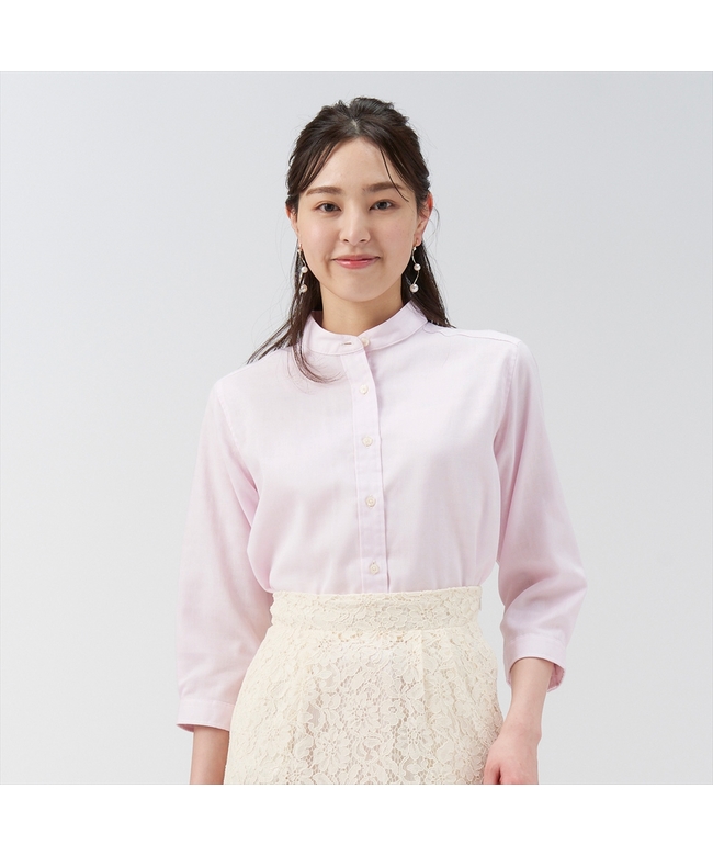 【Pitta Re:)】 Wガーゼ スタンド衿 綿100％ 七分袖シャツ(506028464) | ピッタリ(Pitta Re:)) - MAGASEEK