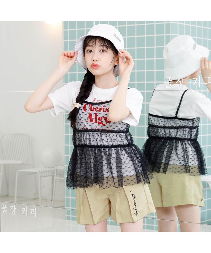 チュールキャミ付きT＆キュロット3点セット(505810111) | アルジー(ALGY) - MAGASEEK