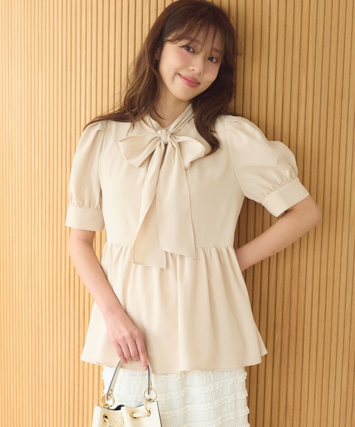 【洗える】ペプラム ボウタイブラウス(506674163) | フェルゥ(Feroux) - MAGASEEK