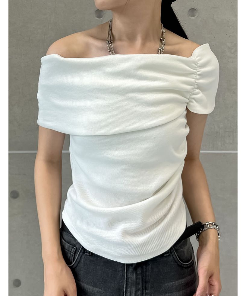 リブカットソーアシンメトリーオフショルトップス(506586219) | リエディ(Re:EDIT) - MAGASEEK